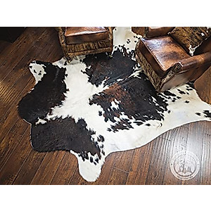 Genuine Tricolor Cowhide Rug Cow Skin Leather Area Rug XL 6 x 7 - 8 ft.