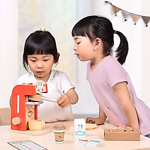 Giant Bean Wooden Coffee Maker Set Toy for Kids, 15 pcs Play Kitchen Accessories, Pretend Playset for Kids-Fun, Gifts for Boys and Girls