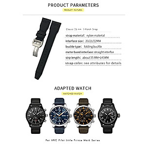 SKM 20mm 21mm 22mm Nylon Calfskin Watchband Fit for IWC Big Pilot IW377714 Mark18 Spitfire Nylon Real Leather Strap (Color : Green line 1, Size : 20mm Silver Clasp)