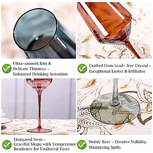 comfit Colored Wine Glasses Set of 6-15 oz, Unfading Color, Hand-blown Wine Glasses - Gifts for Wine Lovers, Thanksgiving Christmas Gifts for Women