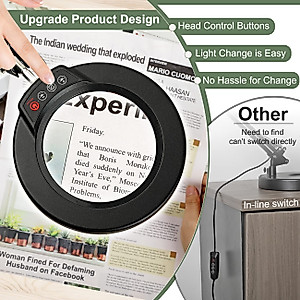 10X Magnifying Glass with Light and Stand, Upgrade Button 5 Color Modes Dimmable Lighting, Krstlv 2-in-1 LED Lighted Magnifier, Hands Free Desk Lamp with Clamp for Soldering Craft Hobby Close Work