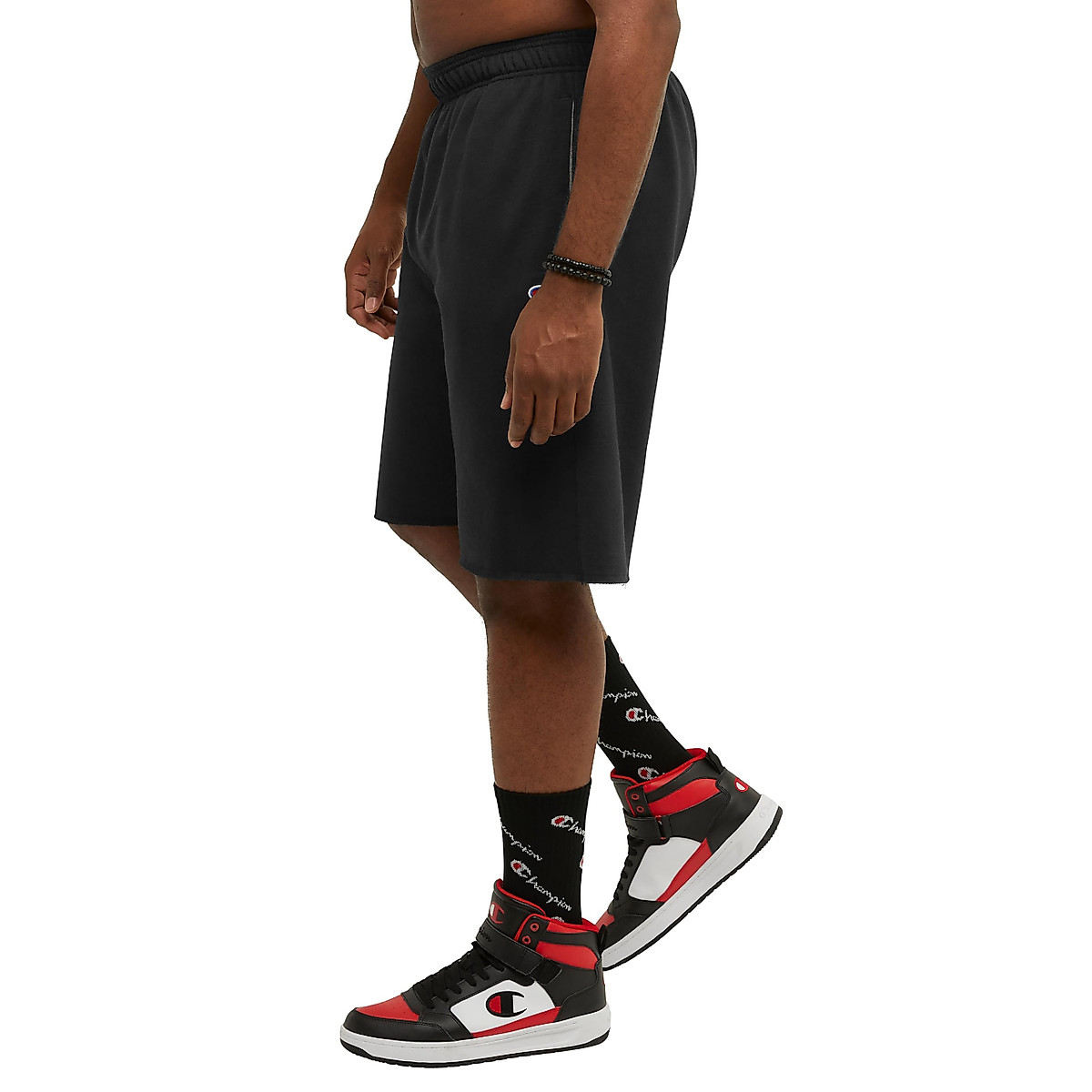 Champion Mens Shorts, Powerblend, Long With Pockets For (Reg. Big & Tall) Athletic-shorts, Black C Patch Logo, Large US