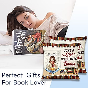 Nimo Personalized Girl & Books Pillow Customize Clothes Skin Tone & Hairstyle Gift for Book Lover Bookworm Meaningful Gift for Friends Birthday Gift Couch Sofa Decor Just A Girl Who Loves Books