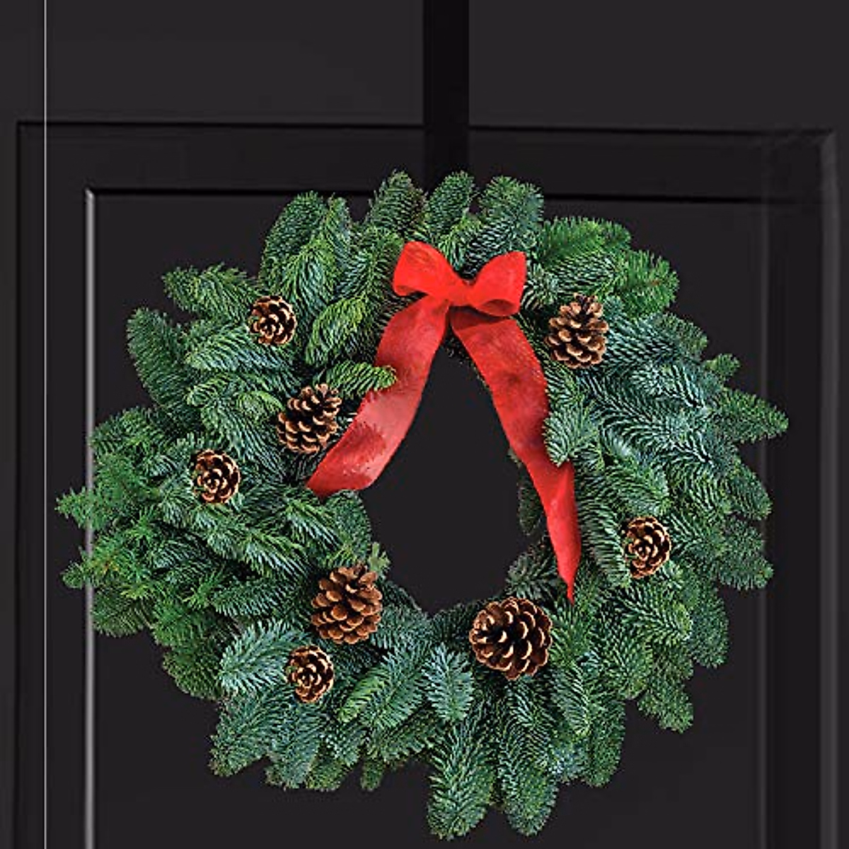 ESFUN 2 Pack 15" Black Wreath Hanger for Front Door, Metal Wreath Hooks Holder Over The Door Wreath Hanger for Hanging Christmas Decorations Xmas Decor