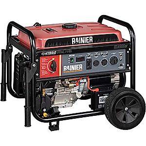 RAINIER R12000DF Dual Fuel (Gas and Propane) Portable Generator with Electric Start - 12000 Peak Watts & 9500 Rated Watts - CARB Compliant - Transfer Switch Ready