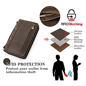 Crazy Horse Leather Men Clutch Hand Bags Genuine Leather Purse RFID Wallet Large Capacity Business Card Multifunction Zipper Handbag