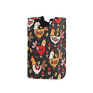 MOYYO Cute Rooster Chickens Laundry Basket Collapsible Laundry Hamper Fabric Laundry Bin Large Dirty Clothes Basket with Durable Handles for Kid Room Toy Bin Bathroom Clothing Organizer