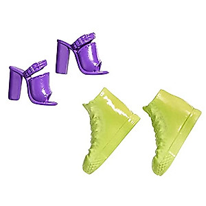 Barbie Fashion Shoes - Package of 5 Pairs of Shoes ~ Yellow Sneakers, Pink High Heels, Purple High Heels, Blue Boots and Green Hiking Shoes