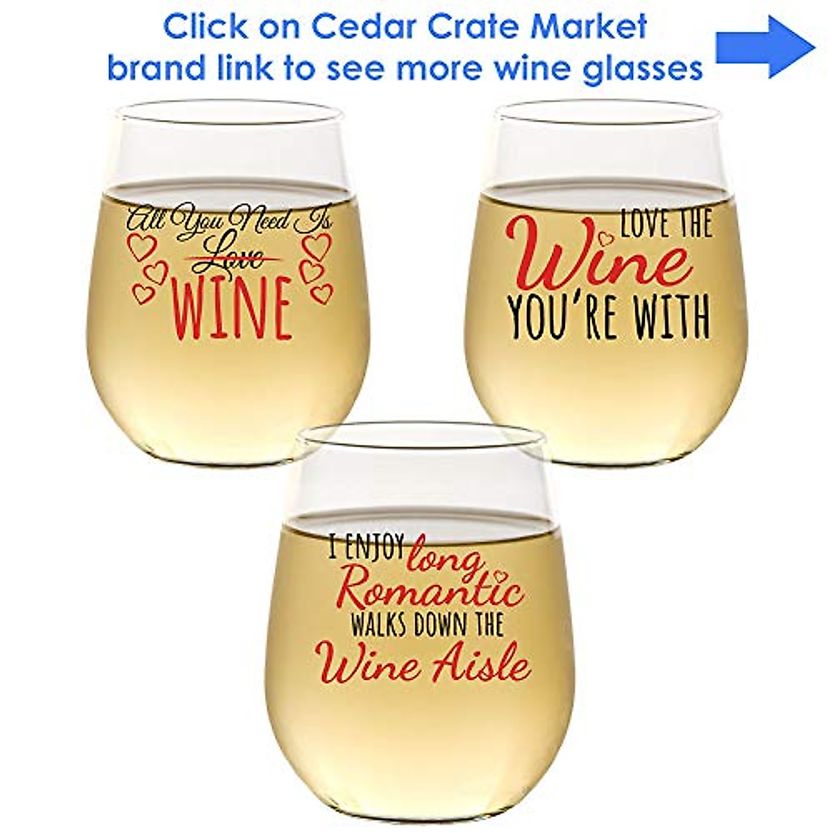 CEDAR CRATE MARKET Wine Glass with Gift Box,Stemless 15oz Love the Wine You're With