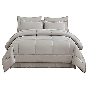 EMME Grey Comforter Set Twin Bed in A Bag 5 Pieces, Down Alternative Brushed Microfiber Bedding Comforter Set with Sheets, Ultra Soft and Comfortable Bed Set for All Season (Twin/Twin XL, Grey)
