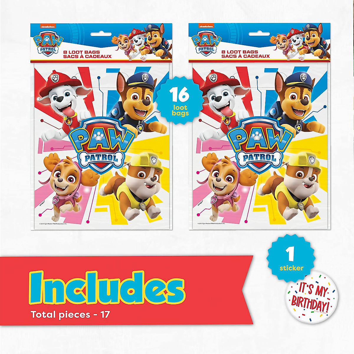Unique Paw Patrol Party Supplies | Paw Patrol Party Favors Goodie Bags | Pack of 16 & Sticker