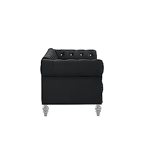 New Classic Furniture Glam Emma Velvet Three Seater Chesterfield Style Sofa for Small Spaces with Crystal Button Tufts, Black