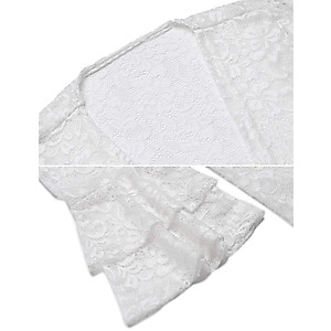 Deawell Womens Ruffle Sleeve Lace Cardigans Ladies Sheer See Through Cover Up Jacket (White, M)