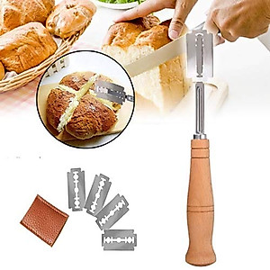 NT-ling Bread Cutter Slashing Tools,Bread Cutter Hand Crafted Bread Lame with 5 Blades and Leather Protective Cover for DIY Bread Dough Bakeware Kitchen
