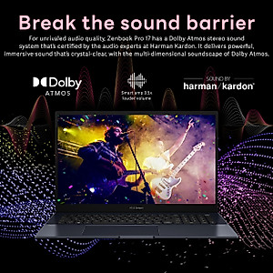 ASUS Zenbook Pro 17 Laptop, 17.3" Pantone Validated Display, AMD Ryzen 7 6800H, 8GB LPDDR5, 2TB PCIe SSD, Backlit Keyboard, WiFi 6E, Fingerprint, Win11 Pro, Tech Black, 32GB Hotface USB Card