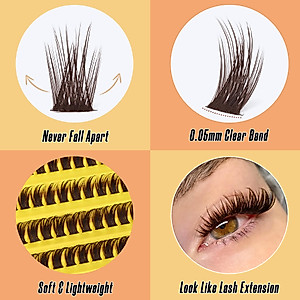 Brown Lash Clusters Individual Mixed Lengths Natural & Wispy Lash Extension DIY Brown Cluster Eyelashes 140Pcs (11C, 8-16MM)