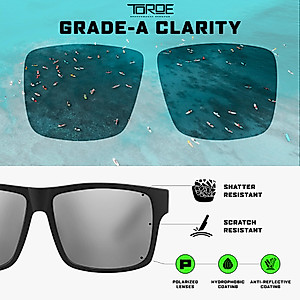 TOROE Classic RANGE Black Frame Polarized TR90 Unbreakable Sunglasses with Hydrophobic Coated Polycarbonate AR Lenses (Matte Black | Silver (CAT3))