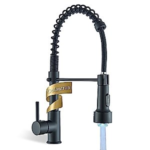 Kitchen Faucet with Spring LED Pull Down Sprayer Single Handle Matte Black Commercial Stainless Steel Kitchen Sink Faucet Oulantron high arc Kitchen Faucet