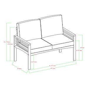 Walker Edison 2 Person Outdoor Patio Modern Wood and Metal Loveseat with Washable Cushions All Weather Backyard Conversation Garden Poolside Balcony, 48 Inch, Dark Brown and Grey