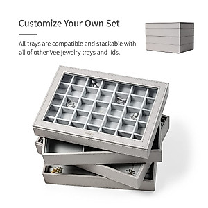 VEE&CO. Stackable Jewelry Organizer Trays for Drawers, Jewelry Drawer Inserts Container Display Case Storage for Earring Necklace Rings Bracelet with Removable Dividers