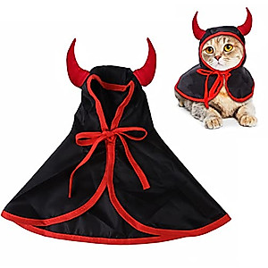 Halloween Dog Devil Cape Costume Pet Hooded Vampire Cloak Funny Witch Cloak Clothes Cool Wizard Cape for Small Medium Dogs Cats Puppy, Holiday Cosplay Wizard Outfit Mantle Apparel for Halloween
