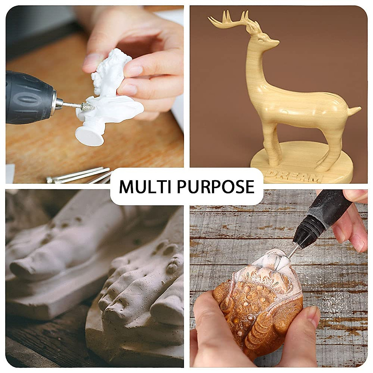 Diamond Grinding Burr Drill Bit, 20 PCS Diamond Burr Set with 1/8 Inch Shank Universal Fitment Rotary Tool Accessories for Stone Carving, DIY Grinding, Polishing, Engraving