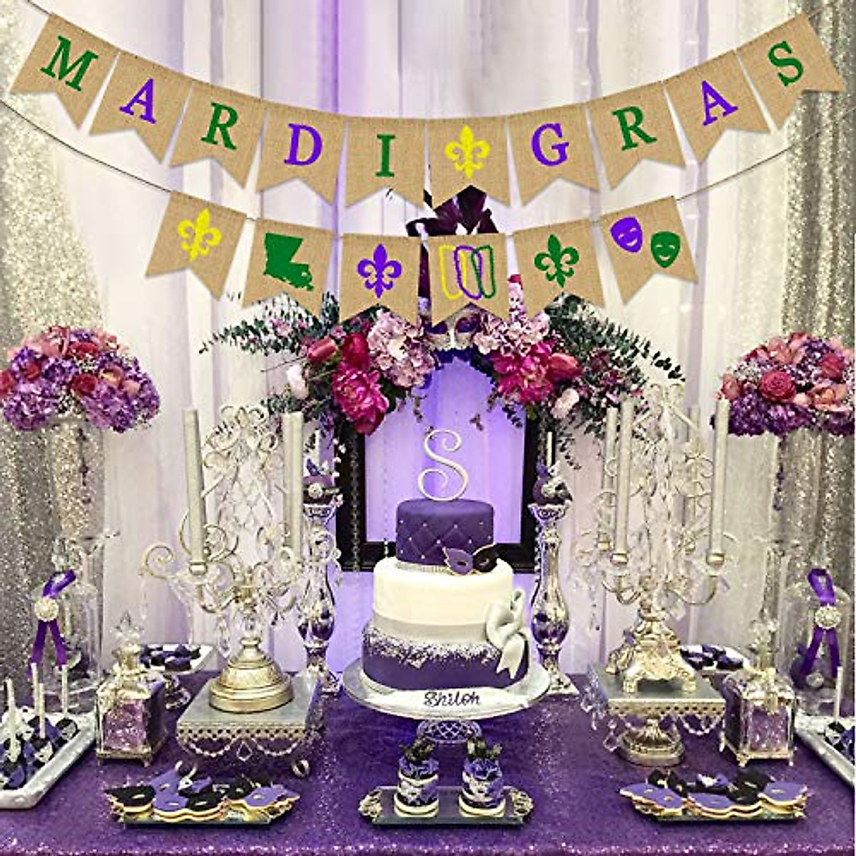 Mardi Gras Banner Burlap | Mardi Gras Decorations | Gold Purple Green Mardi Gras Banner for Mantel Fireplace | Rustic Mardi Gras Party Decorations Supplies | Mardi Gras Outdoor Indoor Hanging Decor