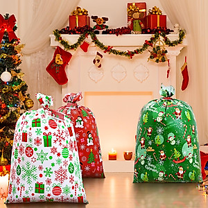 Large Christmas Gift Bags,3 Pack 36" x 44" Extra Large Christmas Gift Bag with Tag & Tie,Jumbo Gift Bag,Christmas Giant Gift Bags,Huge Plastic Gift Bags for Xmas Party Favors Supplies Gift Wrapper