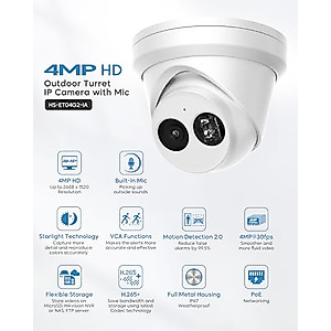 4MP PoE IP Turret Camera Outdoor with Mic, Smart Perimeter Protection, Human/Vehicle Detection, 4MP@30fps, 98ft EXIR Night Vision, 120dB WDR, IP67, Full Metal, 2.8mm Lens, Hik-Connect/iVMS-4200
