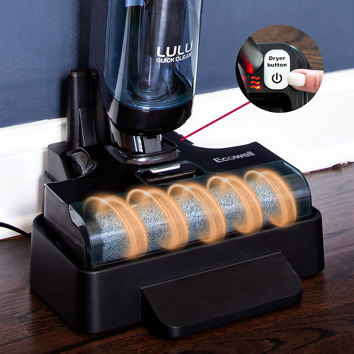 ECOWELL Wet Dry Vacuum Cleaner Cordless Floor Cleaner and Mop Self-Drying Digital Display Multi-Surface for Hard Floors and Area Rug, LULU Quick Clean P05, Blue