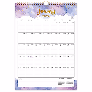 2023-2024 Wall Calendar - 18 Monthly Wall Calendar 2023-2024, 12" x 17", Jul. 2023 - Dec. 2024, Twin-Wire Binding, Hanging Hook, Blocks and Julian Dates - Colorful Waterink