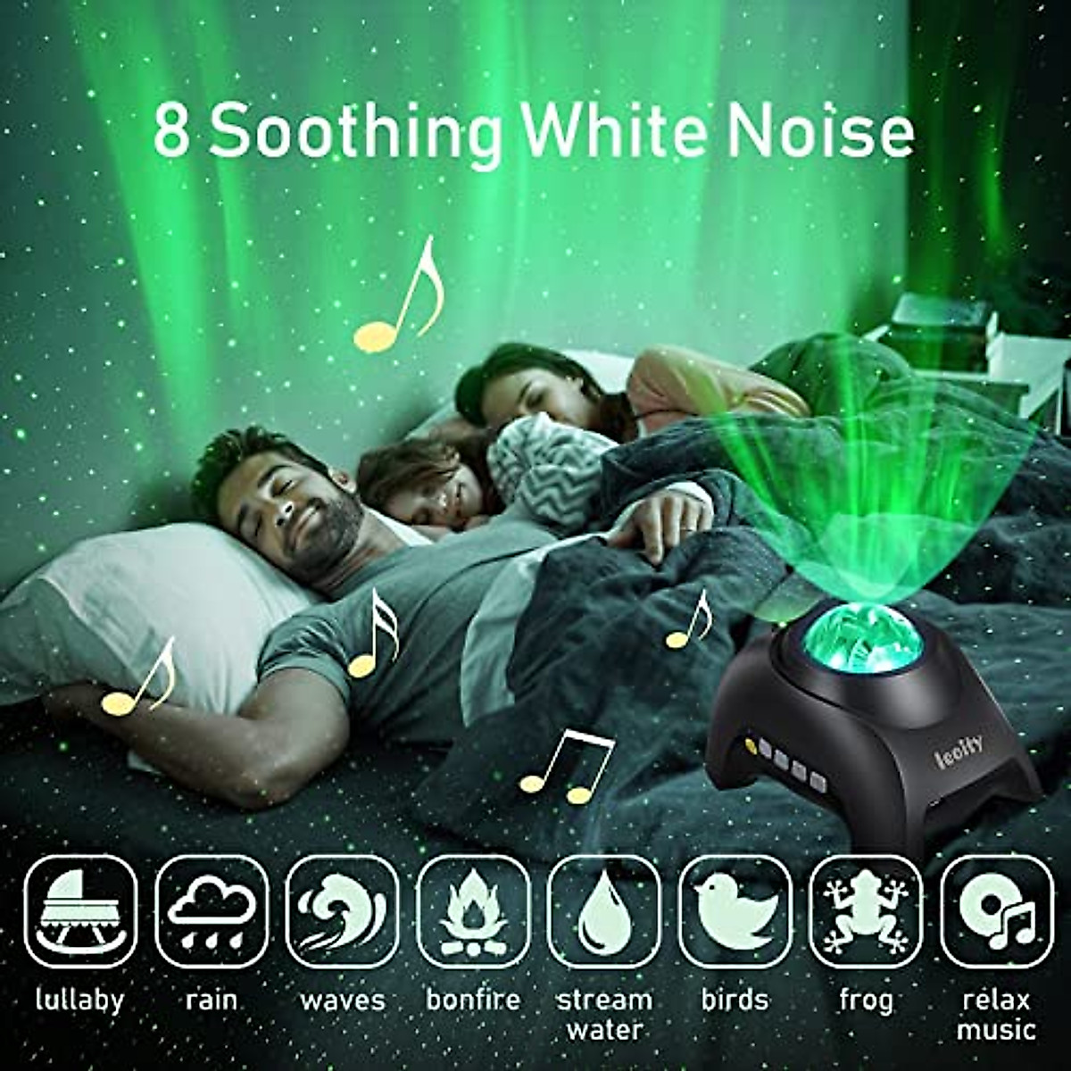 Leoity Star Projector for Bedroom, Aurora Projector with Remote Control; 3-in-1 Nothern Light Projector with Bluetooth Speaker, Built-in White Noise and Timer for Both Kids and Adults - Black