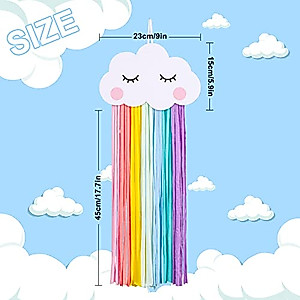 Whaline Rainbow Hair Bow Holder Hanging Hair Clip Organizer Hairpins Hanger Wood Cloud Rainbow Tassel Hair Accessories Storage Wall Hanger for Girl Women Room Decoration