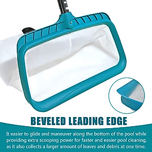 POOLWHALE Professional Pool Skimmer Net, Heavy Duty Swimming Leaf Rake Cleaning Tool with Deep Fine Nylon Mesh Net Bag - Fast Cleaning,Easy Scoop Edge,Debris Pickup Removal