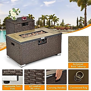 BaRdzo 8PCS Patio Rattan Furniture Set Fire Pit Table Tank Holder Cover Deck Black