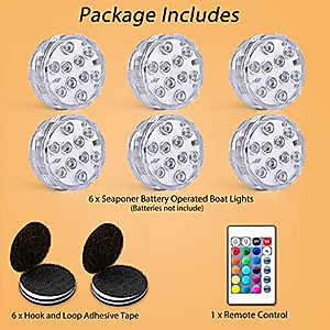 Seaponer Boat Lights Wireless Battery Operated, Waterproof Marine Led Light for Deck Light Courtesy Interior Lights, for Fishing Kayak Duck Jon Bass Boat, RGB Multi Color Remote Controlled, 6pcs