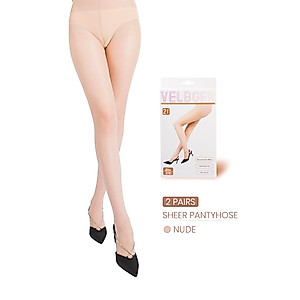 VELBGER silk stockings for women, sheer tights for women, high waist pantyhose, 2pairs/pack (Black & Skin, M-L)