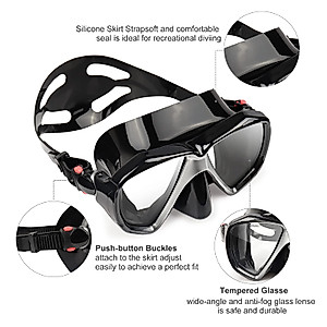 Snorkel Diving Mask Panoramic HD Swim Mask, Anti-Fog Scuba Diving Goggles,Tempered Glass Dive Mask Adult Youth Swim Goggles with Nose Cover for Diving, Snorkeling, Swimming (A-Black)