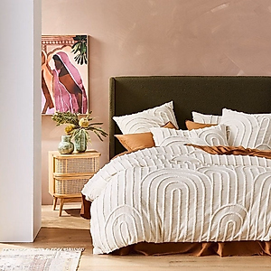 INDACORIFY White Cotton Beautiful Tufted Duvet Cover Bohemian Duvet Cover Comforter Doone Cover Washed Indian Cotton Duvet 2 Pillow Cover Custom Size Bedding (Queen 90 X 90 Inches)