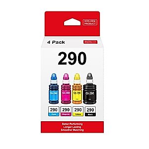 ECHALLENGE Compatible Ink Bottle Replacement for GI290 GI-290 G1200 G2200 G3200 G4200 G4210 (5-Pack 2Black Cyan Magenta Yellow)