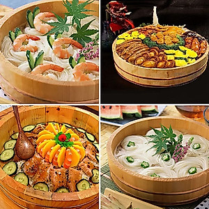 Round Hangiri Wooden Sushi Rice Bowl, Sushi Oke Rice Mixing Tub with Copper Bands, Japanese-Style Cooling Bowl Bucket for Make Sushi and Mix Sushi Rice(Free Wooden Spoon+Roll Mat) / 50cm