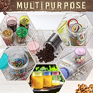 Sliner 60 Pcs 8 oz Plastic Jars with Lids Clear Round Leakproof Storage Containers Empty Refillable Plastic Mason Jars for Travel Storage Face Creams Kitchen Household Food Spice (Colorful)