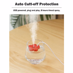 USB Mini Flower Humidifier, Creative Cute Humidifiers Small Personal Portable Air Humidifier Mist Machine Fog Maker Plant Humidifier for Home Bedroom Office Desktop (Flower-Blue+Red)