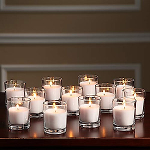 Hosley 48 Pack Ivory Unscented Clear Glass Filled Votive Candles. Hand Poured Wax Candle Ideal Gifts for Aromatherapy Spa Weddings Birthdays Holidays Party (Warm White)