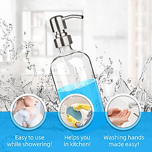 ARKTEK Glass Soap Dispenser - Clear Dish Soap Dispenser for Kitchen, Refillable Liquid Hand Soap Dispenser with Rust Proof Stainless Steel Pump for Bathroom, Countertop (17 Ounce/ 500 ML)