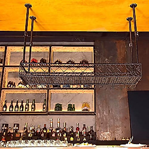 Ceiling Glass Rack Ceiling Hanging Display Rack,Adjustable Height,Industrial Metal Bottle Holder,Stemare Holder,Restaurants/Bars/Home Decorative Storage Shelf