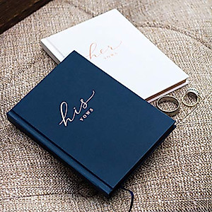 J&A Homes Vow Books His and Hers Hardcover - Wedding Day Officiant Book with Gold Foil - Rustic Wedding Book Journal - Rustic Wedding Decorations, Journal Book 5.5" x 3.9" White Navy (40 Pages)