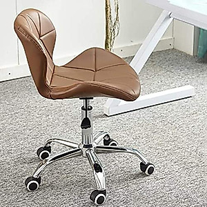 XOUVY Adjustable Home Chairs Swivel PU Leather Dining Desk Chair Chrome Nylon Legs Computer Chair (Color : Black)