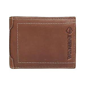 WOLVERINE Men's RFID Blocking Rugged Passcase Wallets (Avail in Cotton Canvas Or Leather), Raider Bifold-Brown, One Size