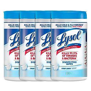 Lysol Disinfectant Wipes, Multi-Surface Disinfectant Cleaning Wipes, For Disinfecting and Cleaning, Crisp Linen, 80 Count (Pack of 4)